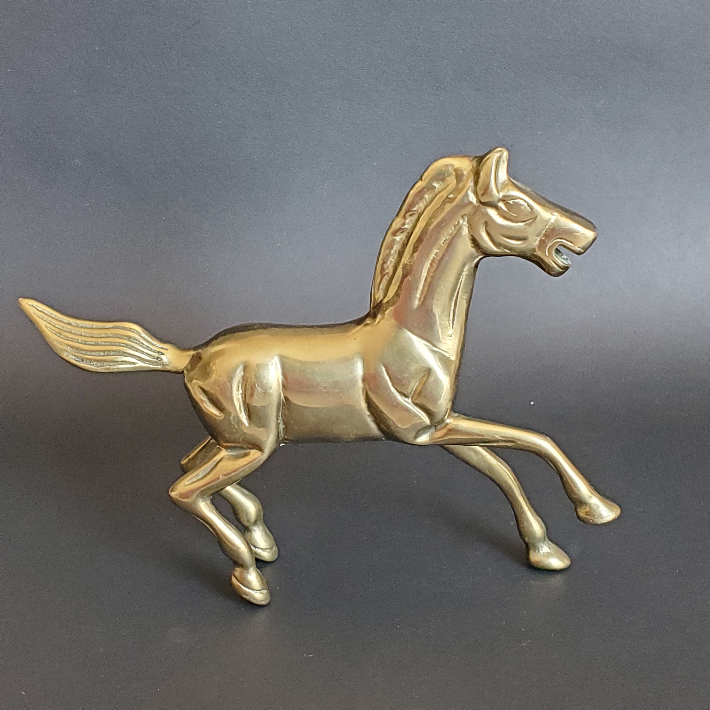 Solid Brass Horse Figurine Brass Animal Sculpture Mid - Etsy