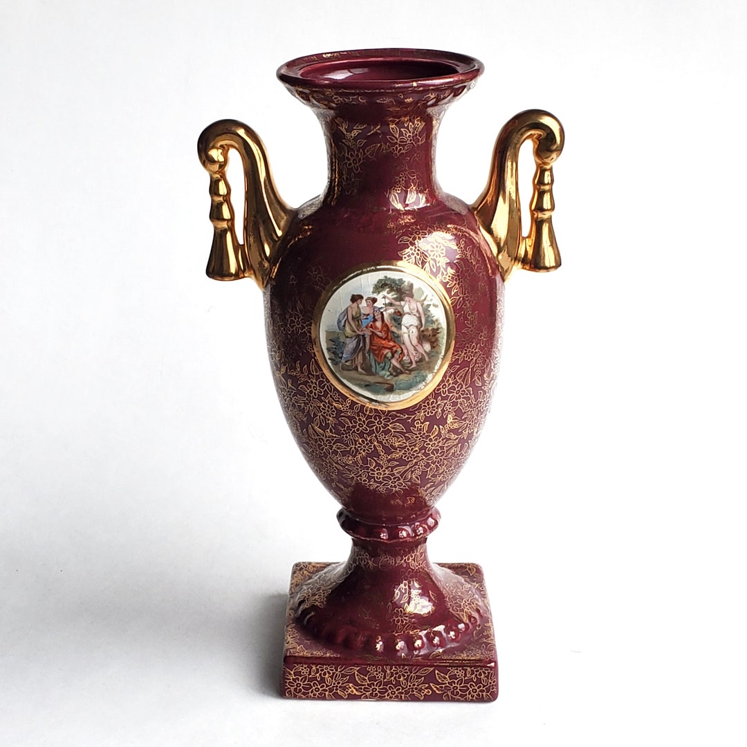 Empire Ware Red Urn Vase With Gold Décor and Handles, Made in England ...