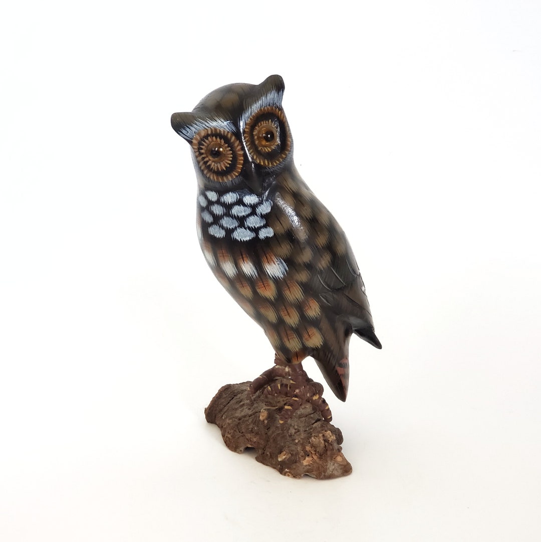 Vintage Wooden Owl Figurine, Handmade Owl Figurine, Hand Painted Art ...