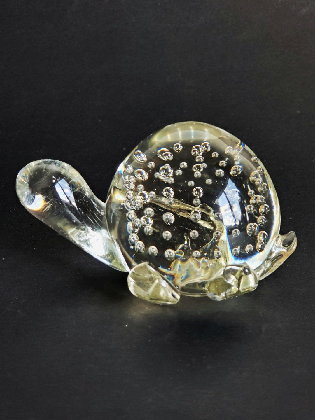 Clear Glass Turtle Paperweight With Bubbles, Vintage Art Glass Turtle ...