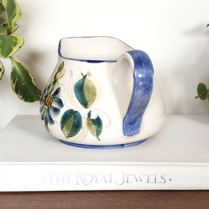 Hand Painted Pottery Jug With Blue Flowers, Ceramic Pitcher, Made in ...