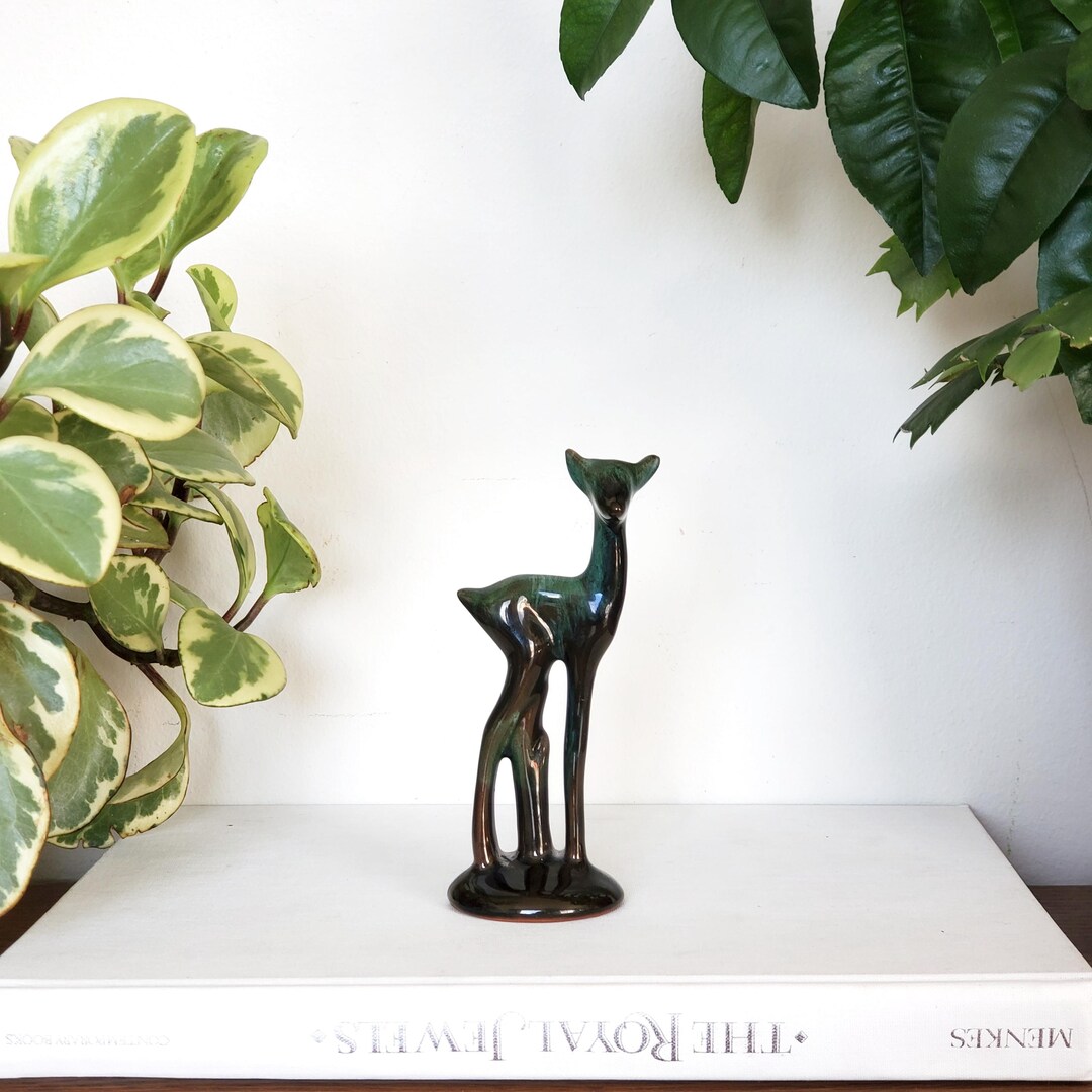 BMP Baby Deer Figurine, Blue Mountain Pottery Deer, Green Glaze ...