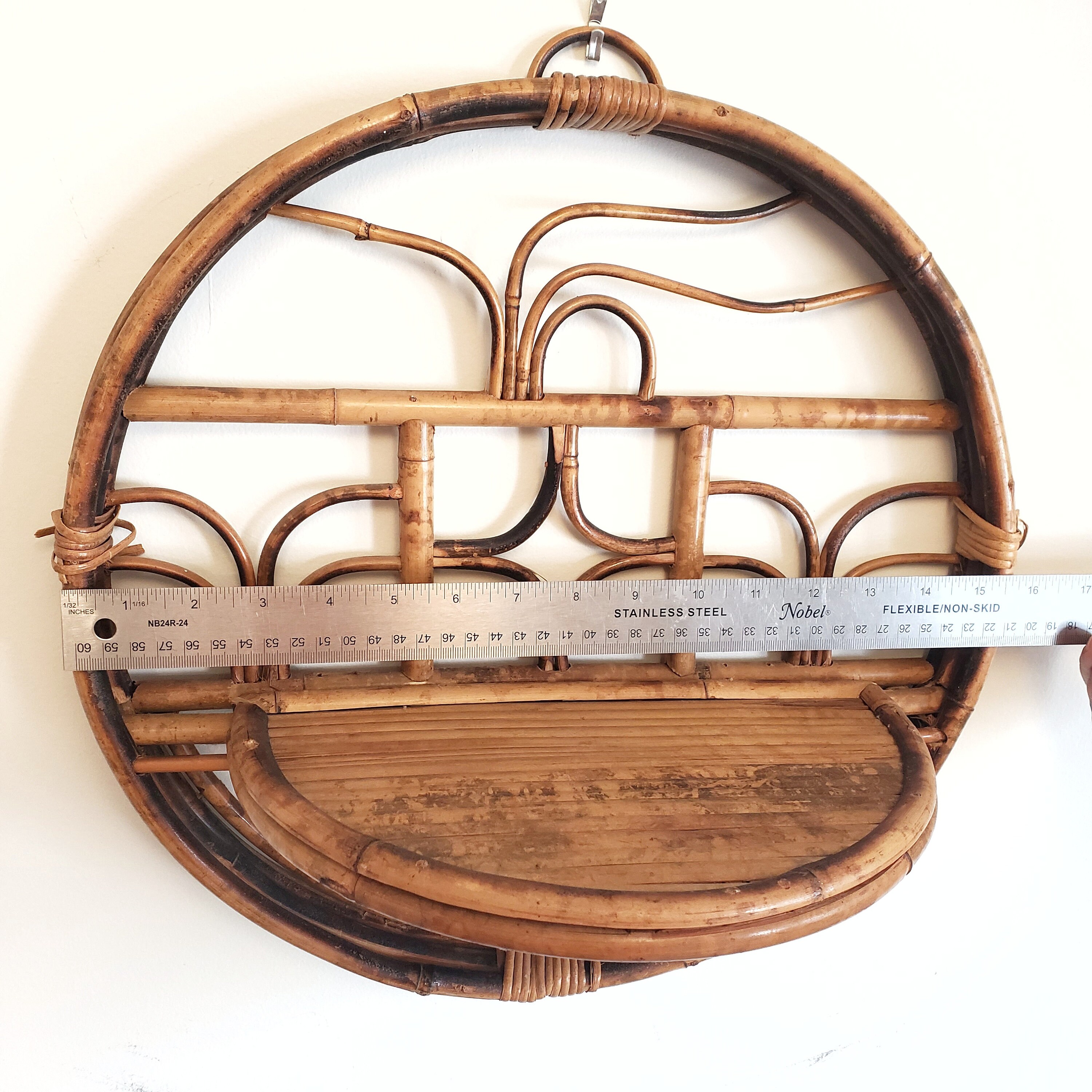 Vintage Bamboo Round Folding Wall Hanging Decorative Shelf, Mid Century ...