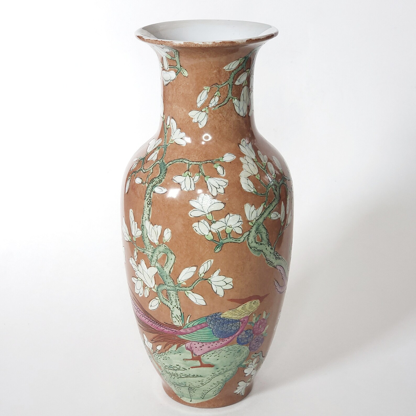 Vintage Chinese Floral Vase With Pheasants, 10.25 Inches Tall, Flower ...