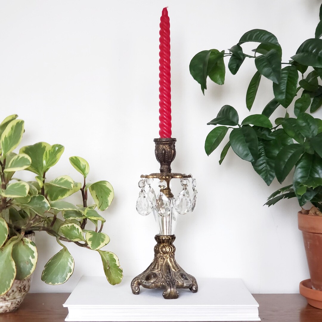 Hollywood Regency Candlestick Holder, Brass and Lucite Candleholder ...