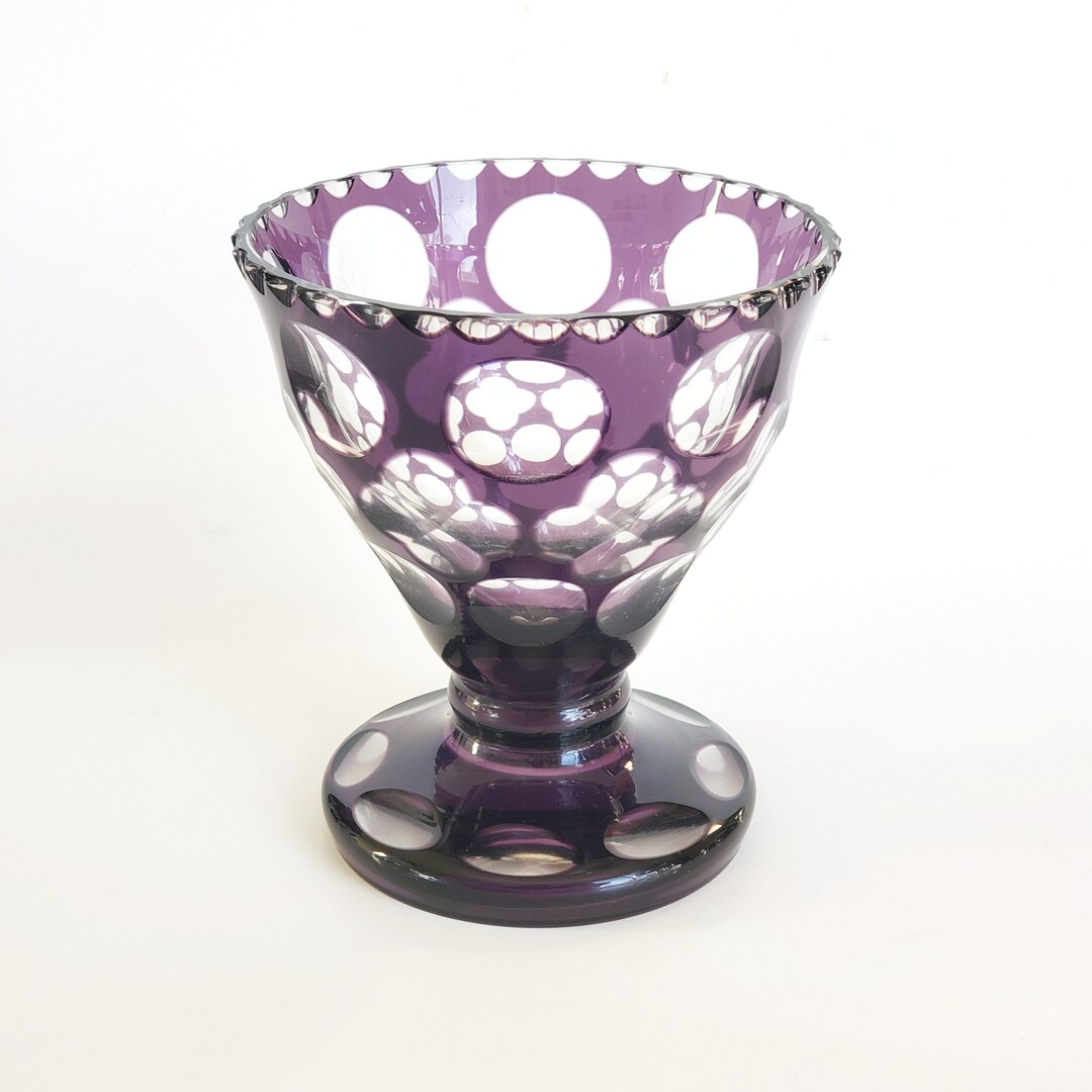 Purple Cut to Clear Glass Footed Vase, Amethyst Glass, Cased Glass Vase ...