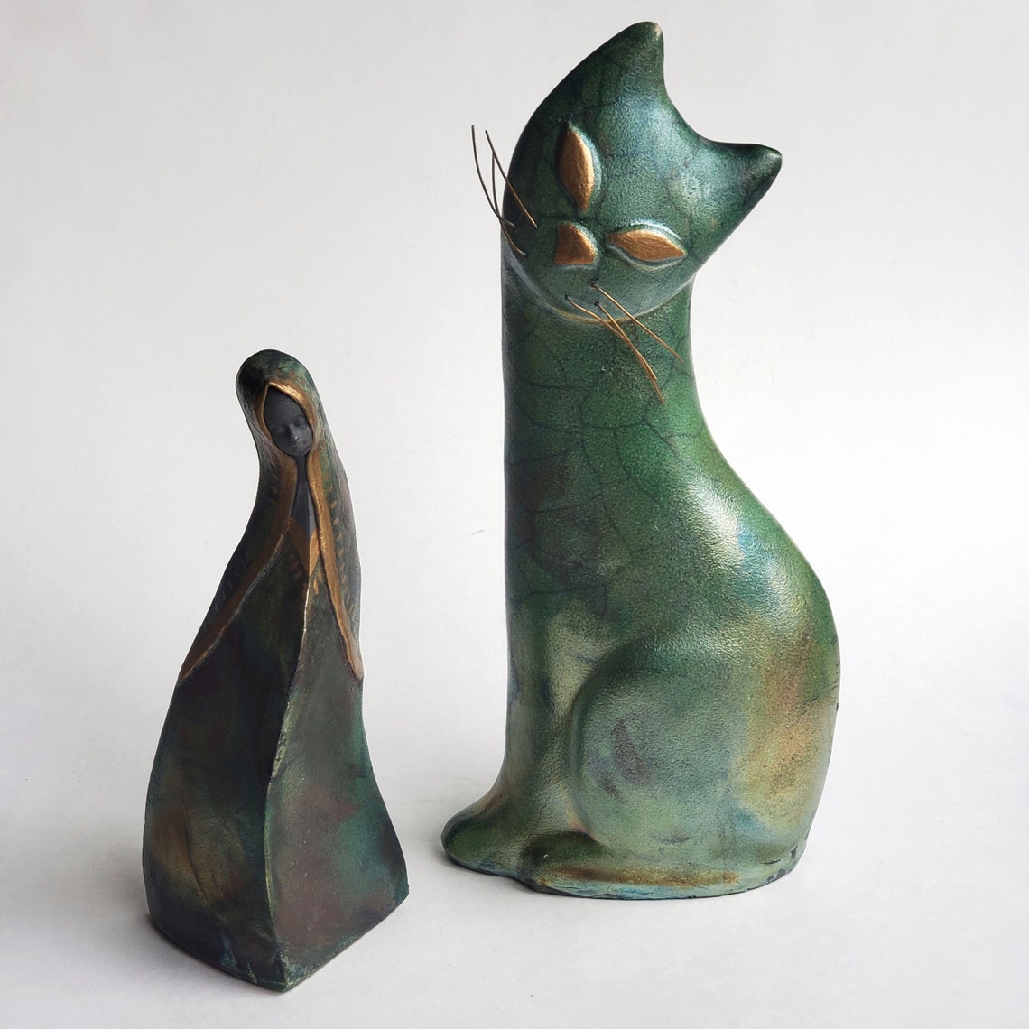 Priscilla Fursdon Green Raku Pottery Lady in Cloak, Studio Pottery ...