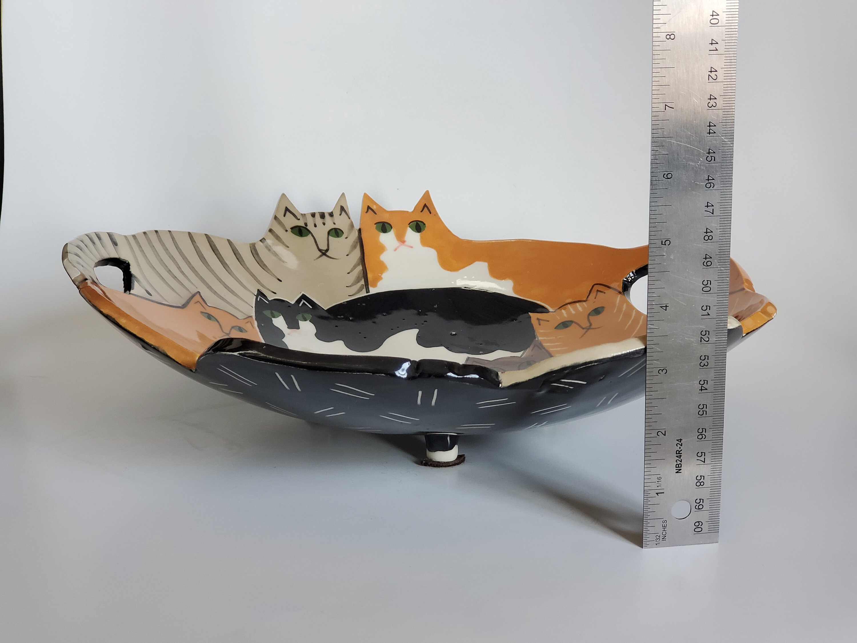 As is Solveig Cox Cat Pottery Platter, Footed Cat Plate, Signed - Etsy