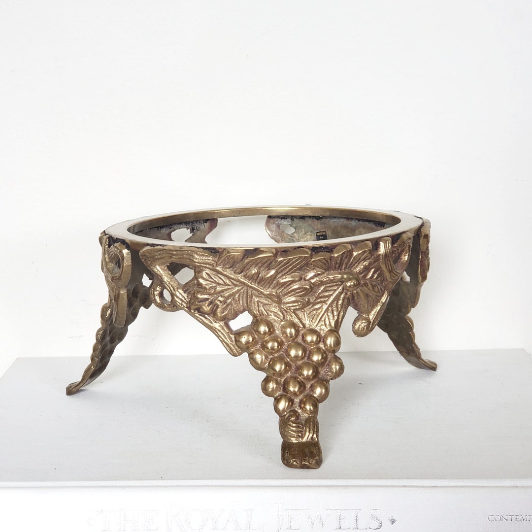 Solid Brass Pedestal Plant Stand With Grapes, MCM Brass Home Décor - Etsy
