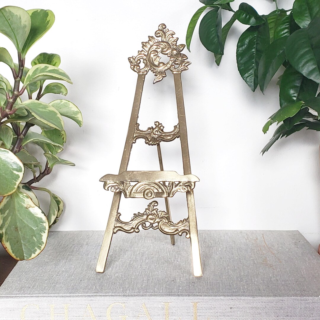 Vintage Brass Easel, Ornate 11 Inch Carved Brass Easel, Brass Art Stand ...
