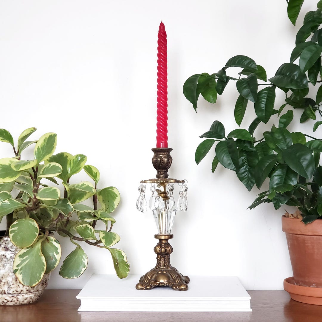 Hollywood Regency Candlestick Holder, Brass and Lucite Candleholder ...