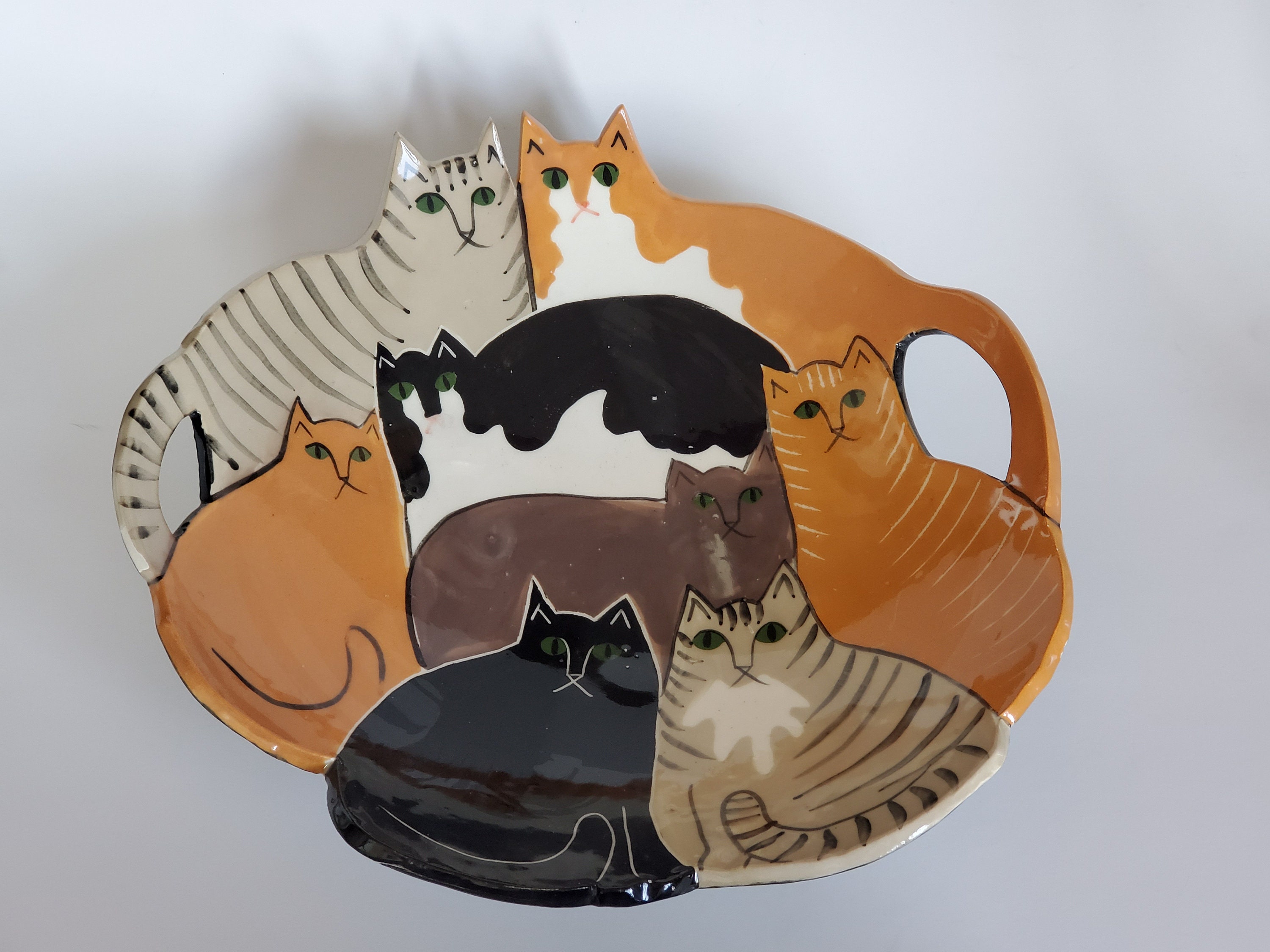 As is Solveig Cox Cat Pottery Platter, Footed Cat Plate, Signed - Etsy