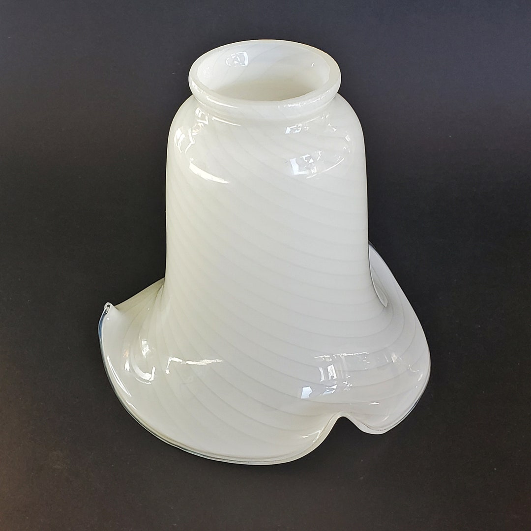 White Glass Bell Shape Lamp Shade With Swirls, Vintage Lamp Shade, Milk ...