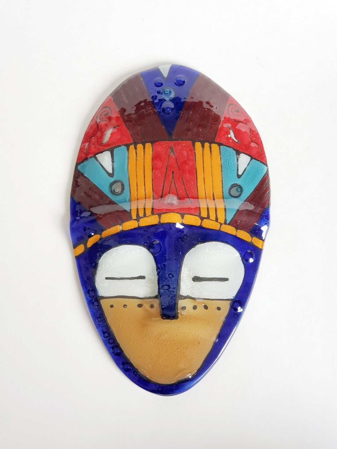 Fused Glass Face Mask, Colorful Art Glass Home Décor, Fused Glass Panel ...