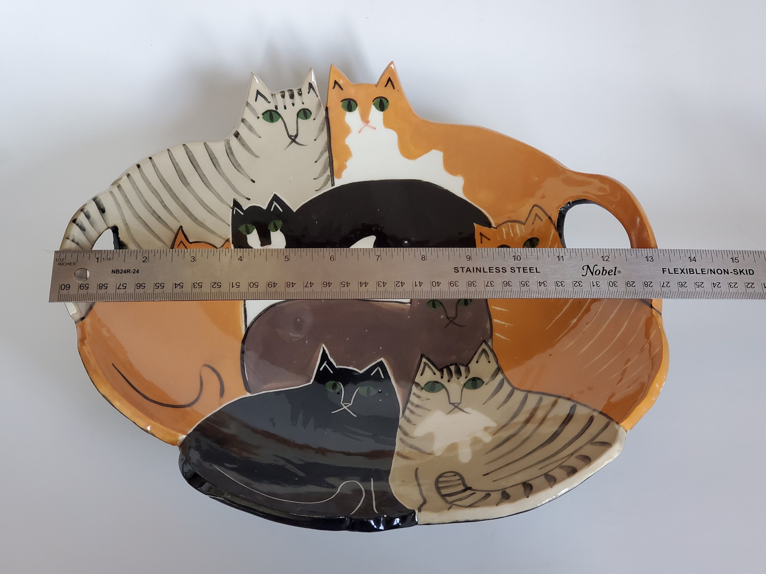 As is Solveig Cox Cat Pottery Platter, Footed Cat Plate, Signed - Etsy