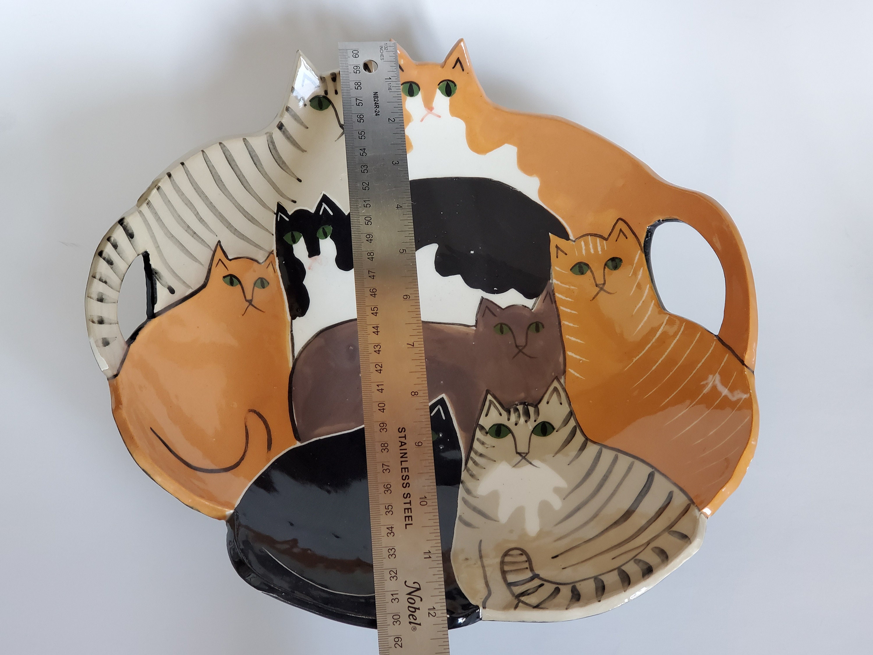 As is Solveig Cox Cat Pottery Platter, Footed Cat Plate, Signed - Etsy