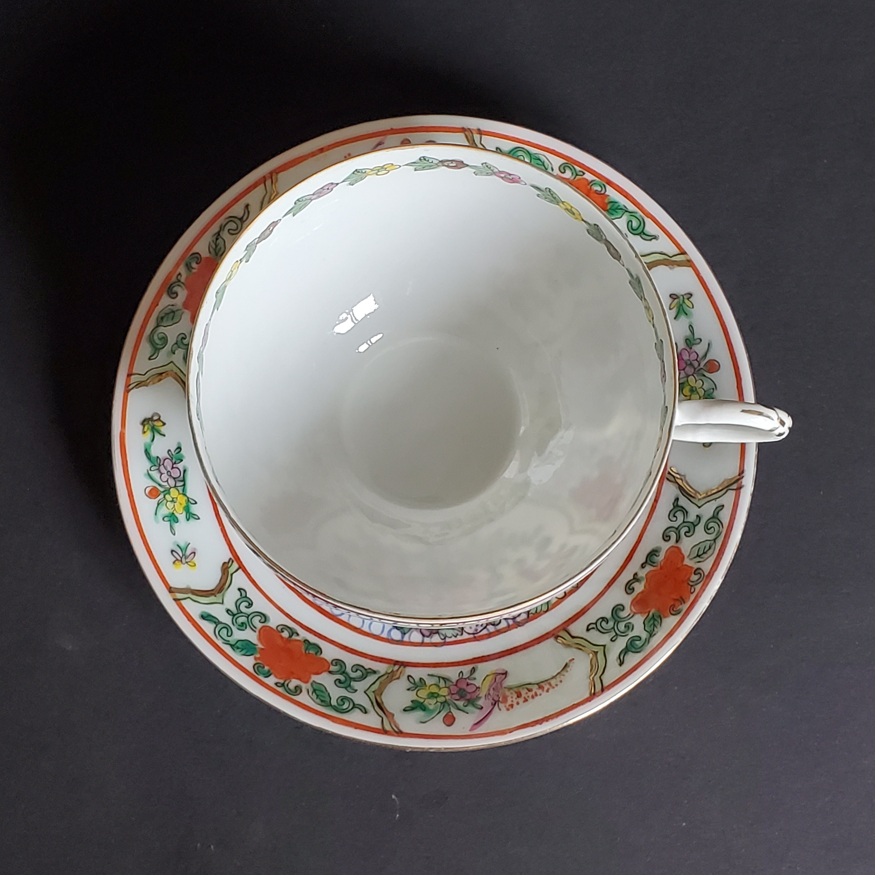 3 Hand Painted Rose Medallion Butterflies Teacups and Saucers - Etsy