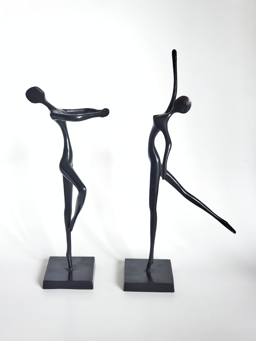 2 Bodrul Khalique Metal Ballerina Statues, Bronze Minimalist Dancer ...