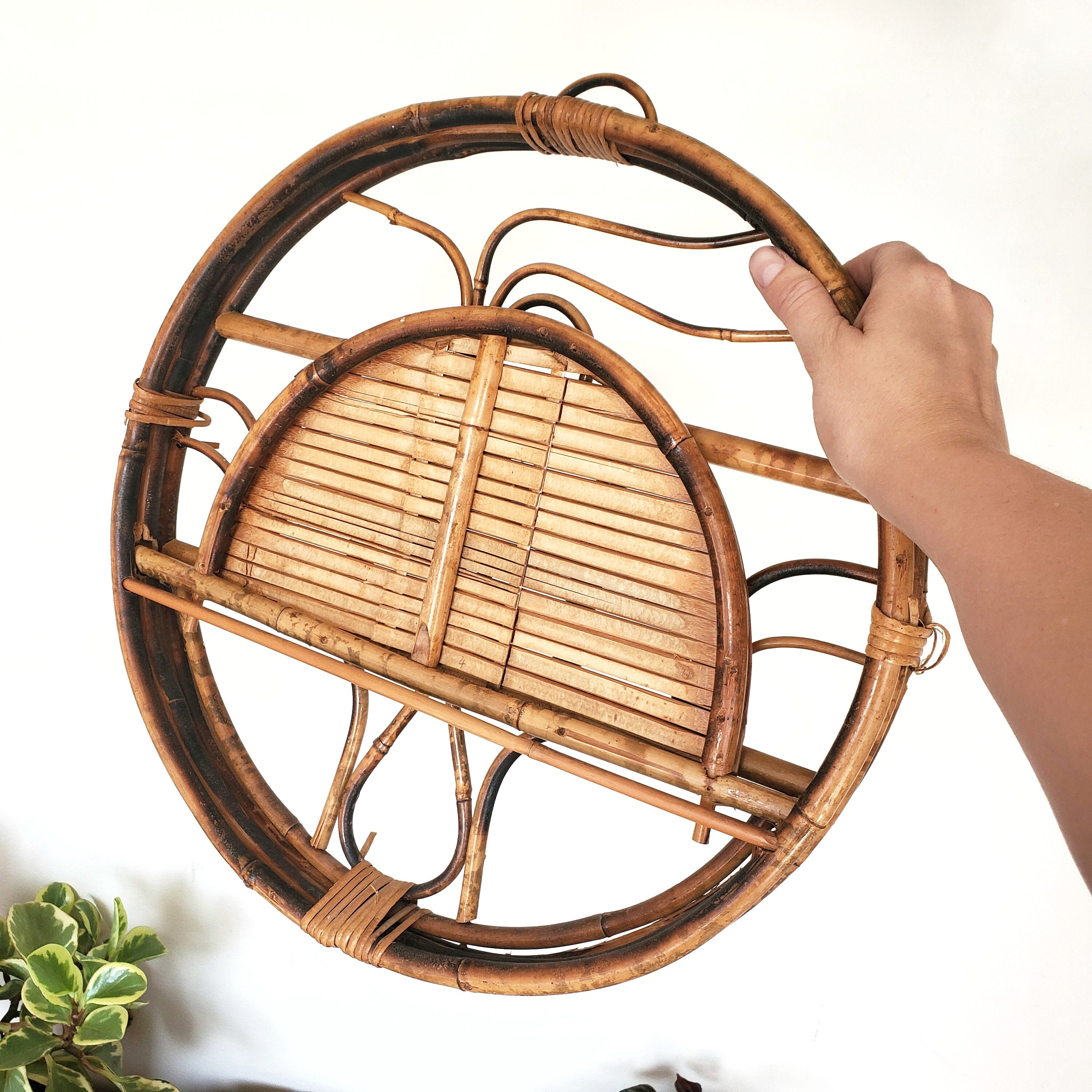 Vintage Bamboo Round Folding Wall Hanging Decorative Shelf, Mid Century ...