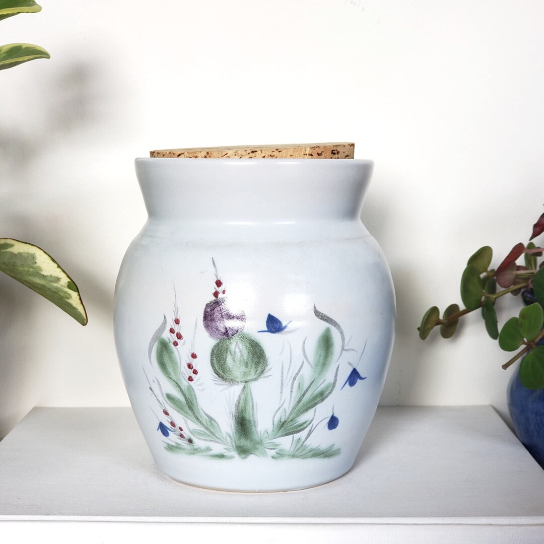 Hand Painted Ceramic Pot With Cork Lid, Decorated With Thistles, Buchan ...