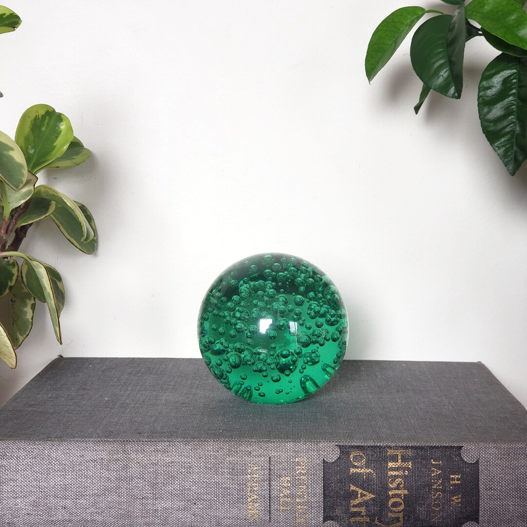 Green Glass Ball Paperweight, Emerald Green Glass Ball, Controlled ...