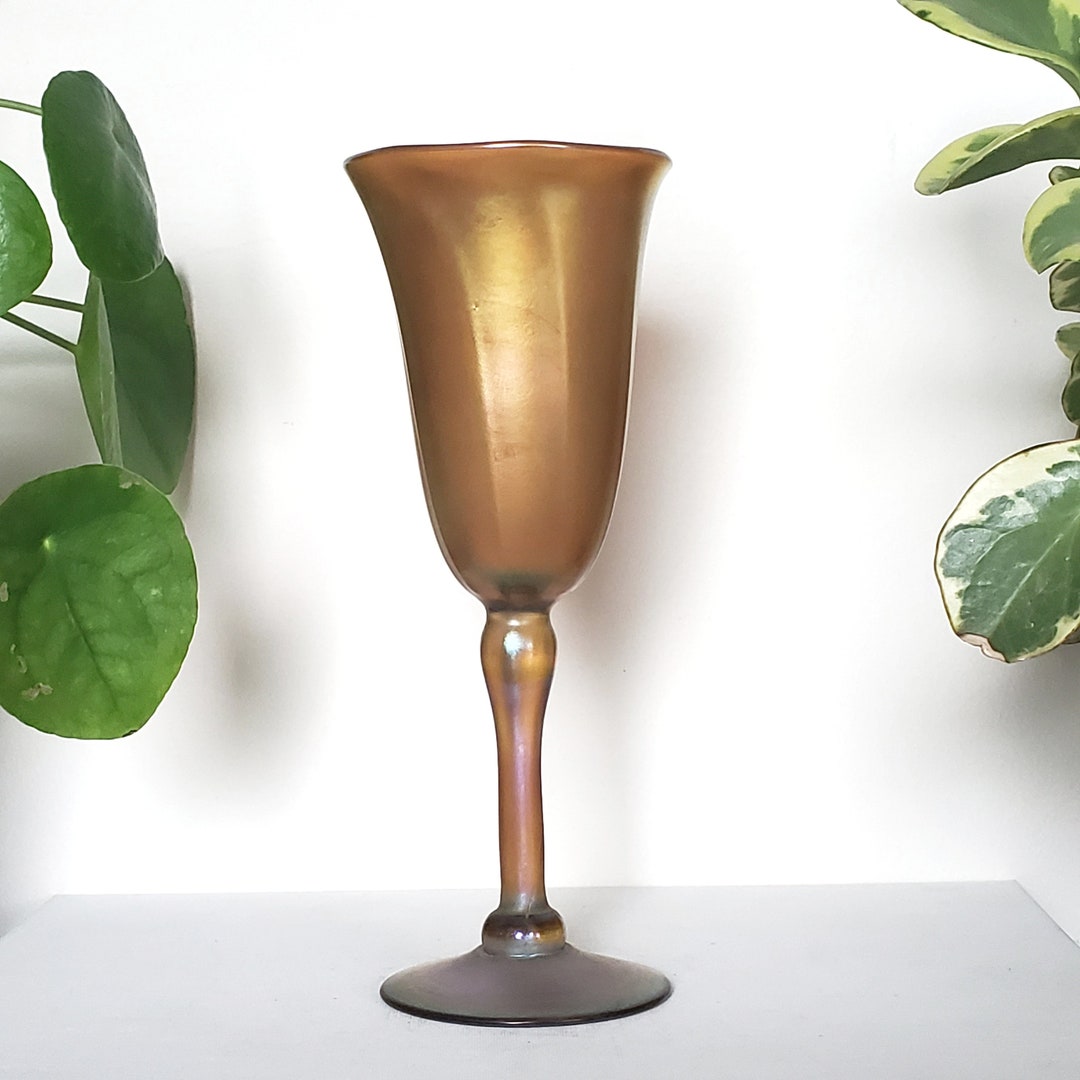 Art Glass Single Goblet, Aurene Iridescent Stem Wine Glass - Etsy