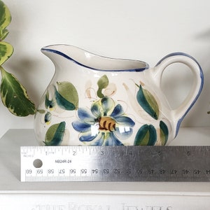 Hand Painted Pottery Jug With Blue Flowers, Ceramic Pitcher, Made in ...