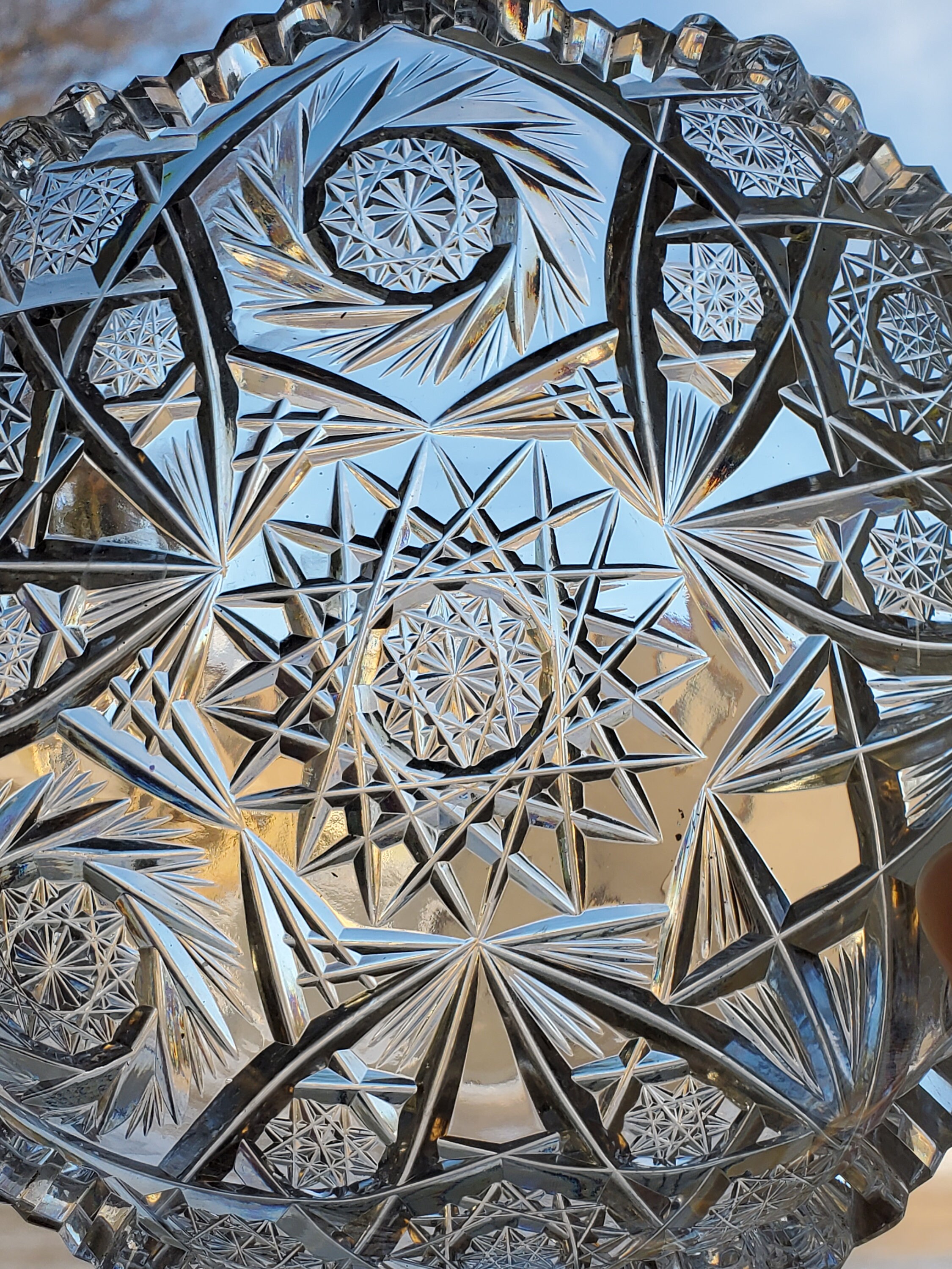 ABP Gut Glass Nappy Dish With Handle, American Brilliant Period Cut ...