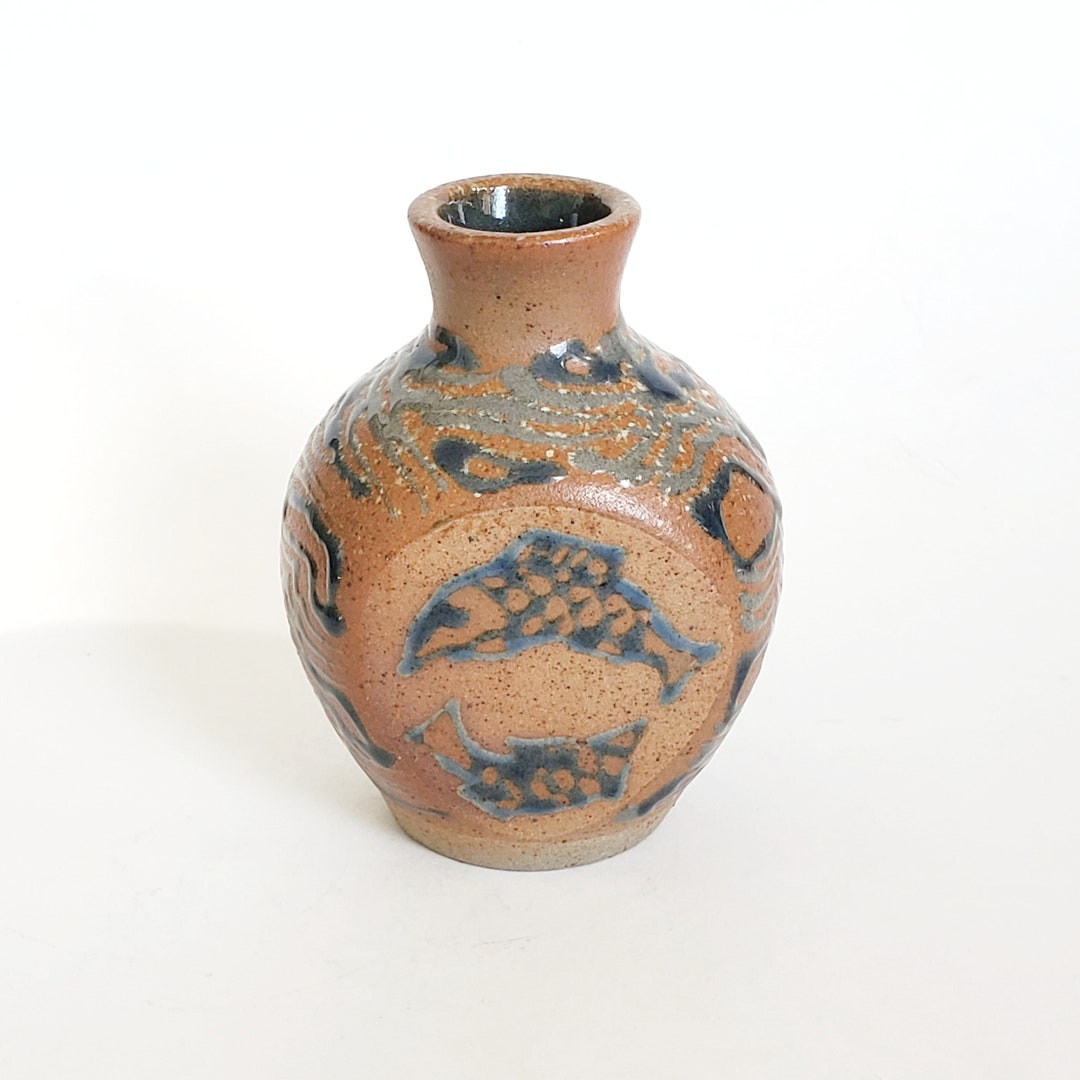 Eeles Family Pottery Small Ceramic Vase With Fishes, 4.5 Inch Tall ...