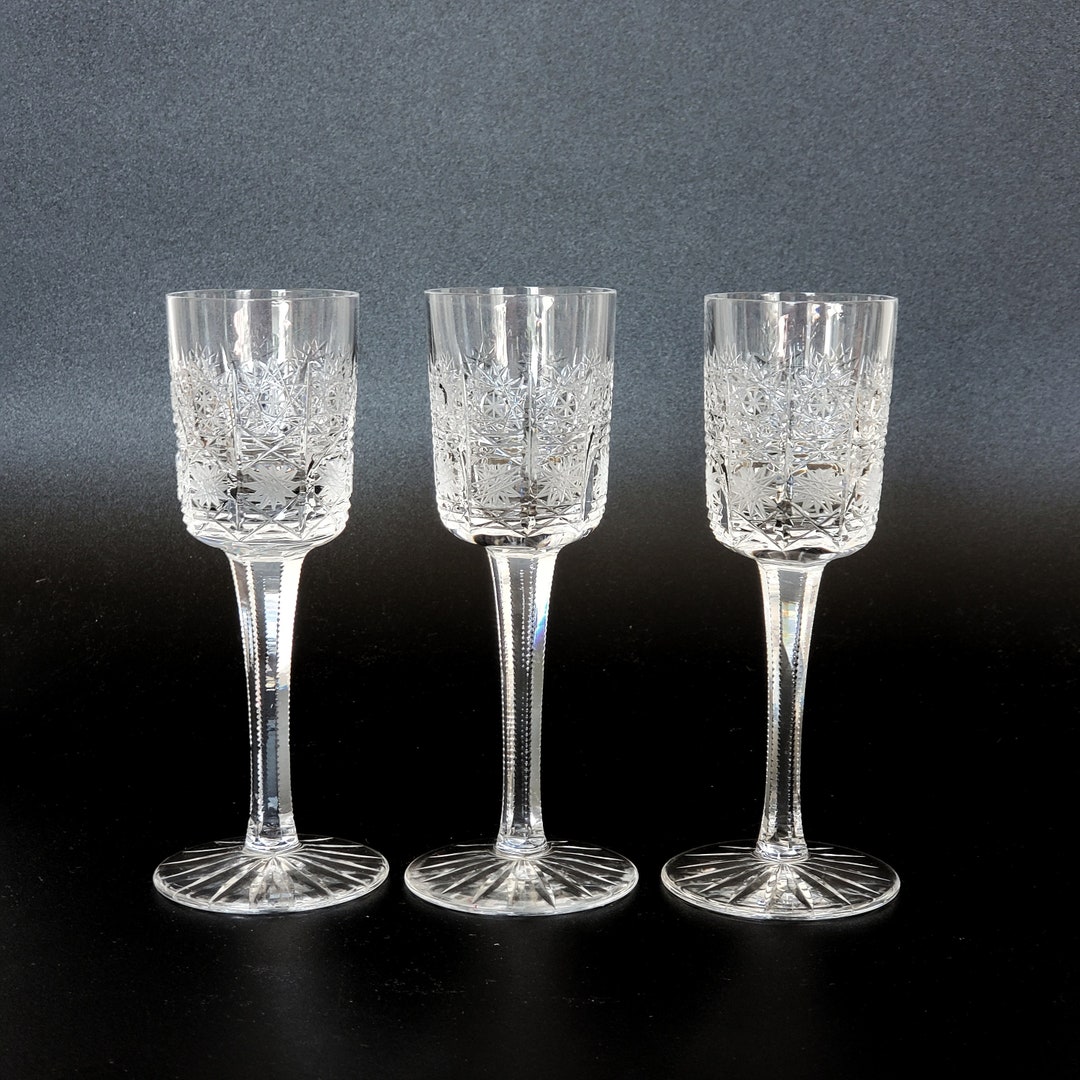 Queen Lace Crystal Cordial Glasses, Set of 3 Stemmed Shots, 5 3/4" Tall ...