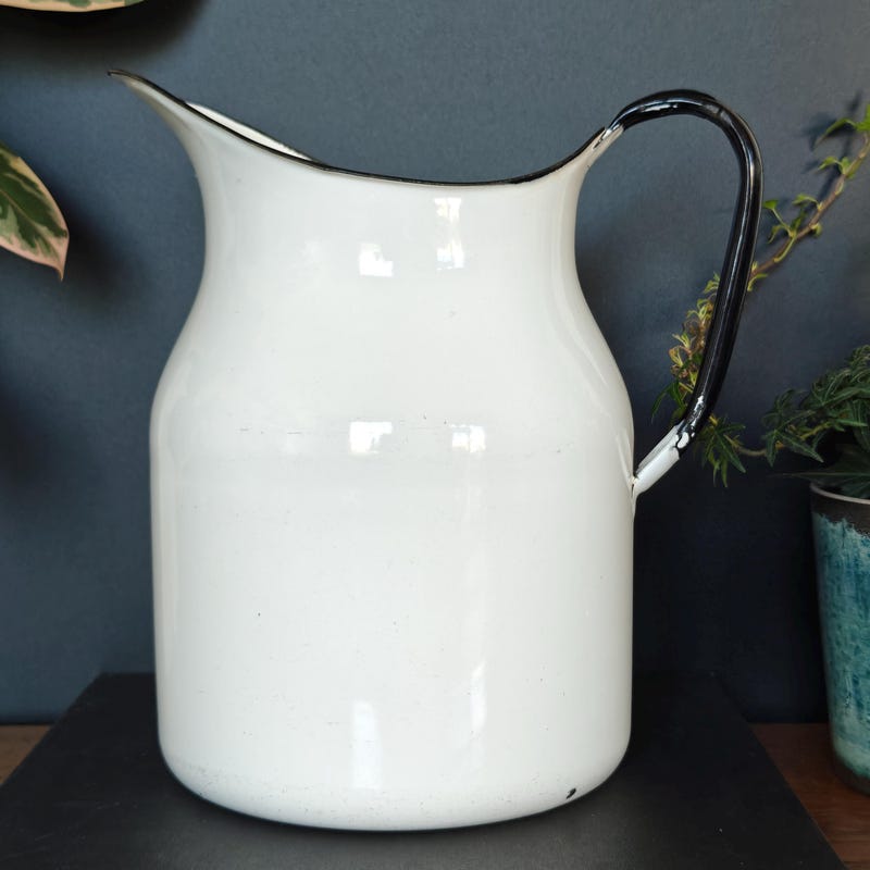White Enamel Pitcher - Etsy