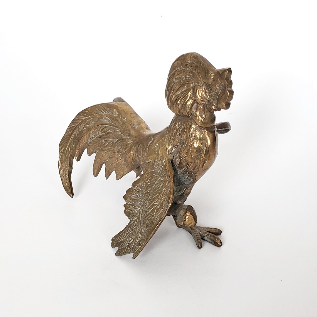 Vintage Brass Fighting Rooster, Solid Brass Figurine, Brass Bird ...