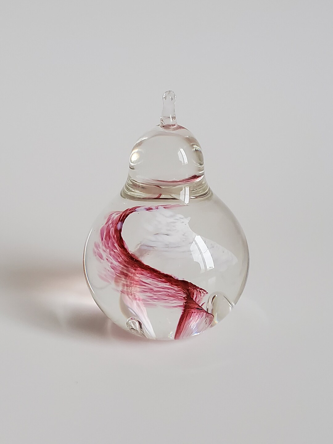 Vintage Selkirk Pear Shape Glass Paperweight With Pink Swirl, Hand Made ...