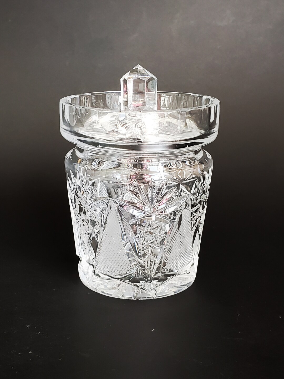 Cut Glass Mustard Jar or Salt Jar With Lid, Cut Crystal Honey Pot ...