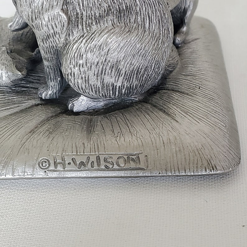 Vintage Pewter Figurine Cat With Kittens on a Pillow, Hudson Pewter H ...