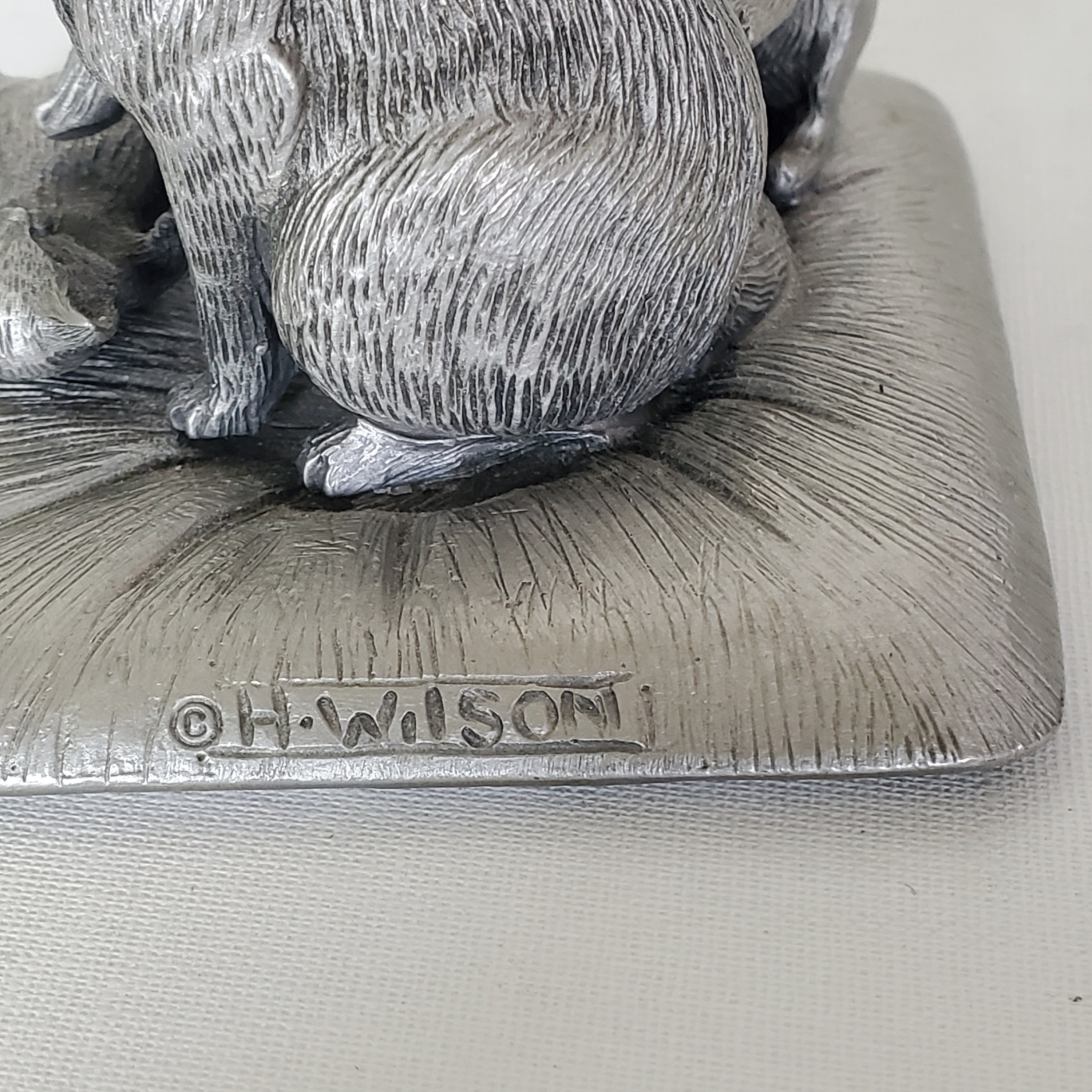 Vintage Pewter Figurine Cat With Kittens on a Pillow, Hudson Pewter H ...