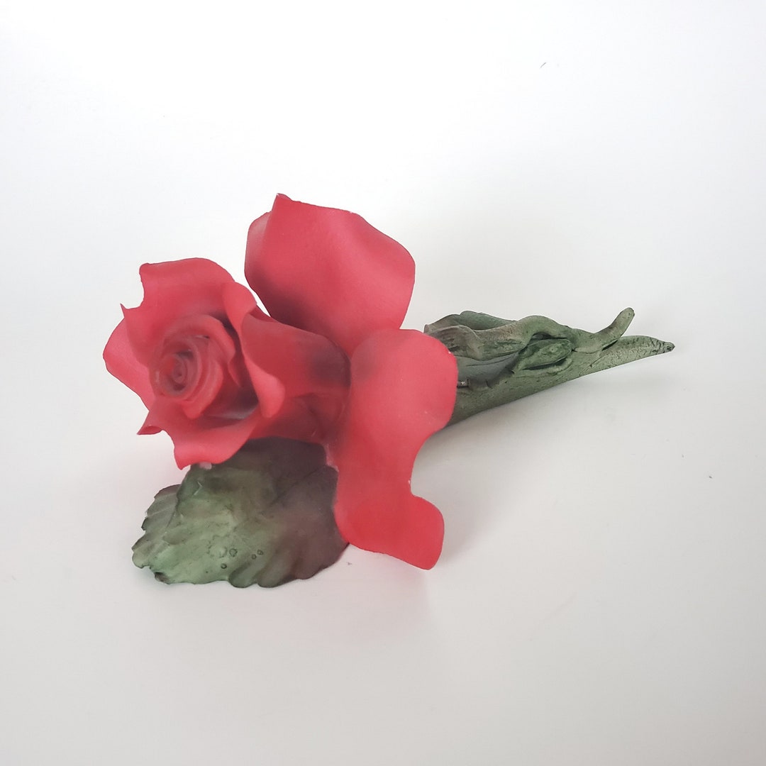 Capodimonte Porcelain Red Rose on A Stem, Made in Italy, Porcelain ...