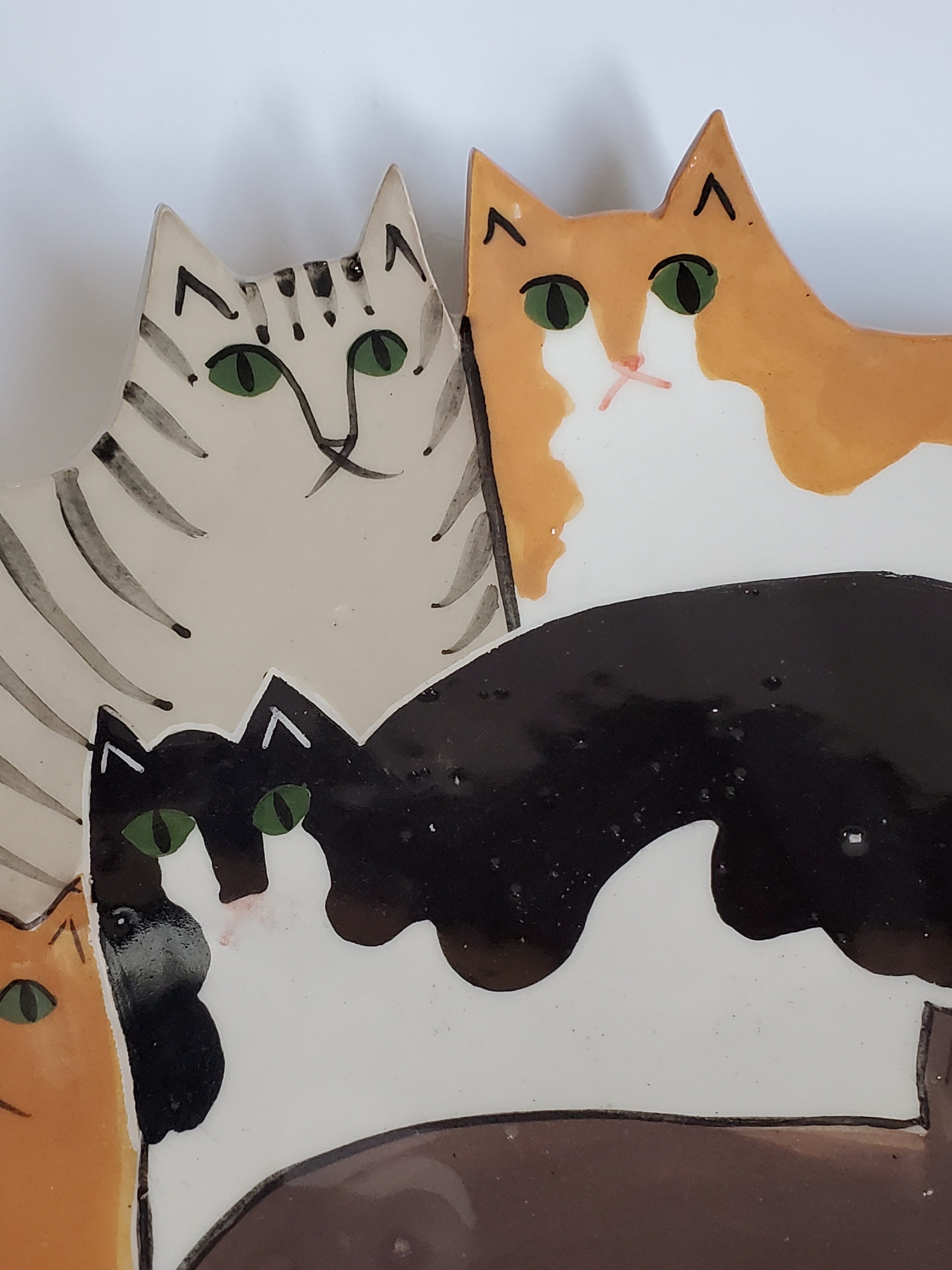 As is Solveig Cox Cat Pottery Platter, Footed Cat Plate, Signed - Etsy