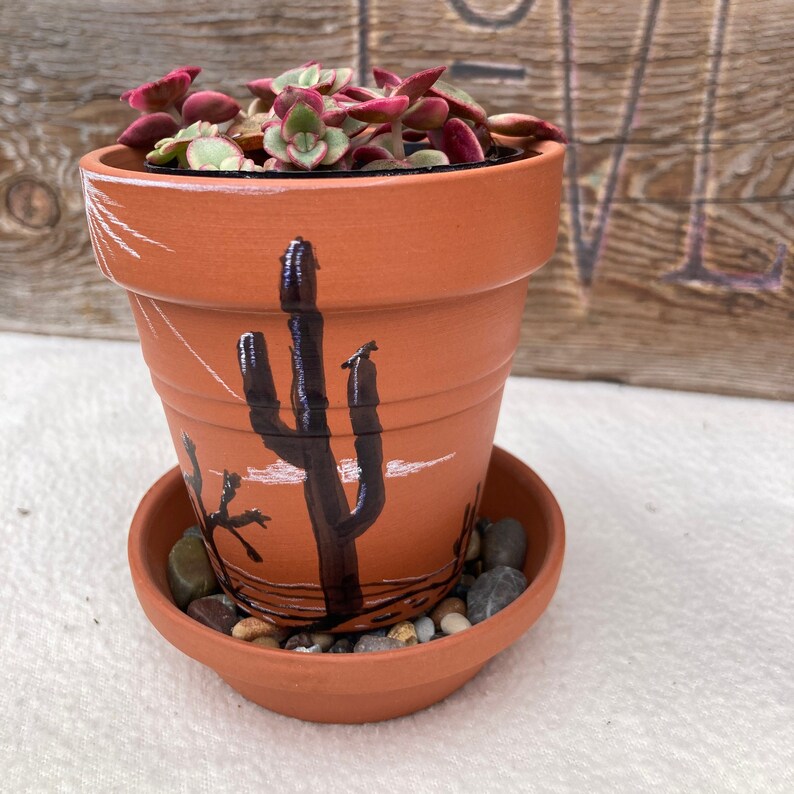 Hand Drawn Desert Scene Terra Cotta Pot Joshua Tree - Etsy