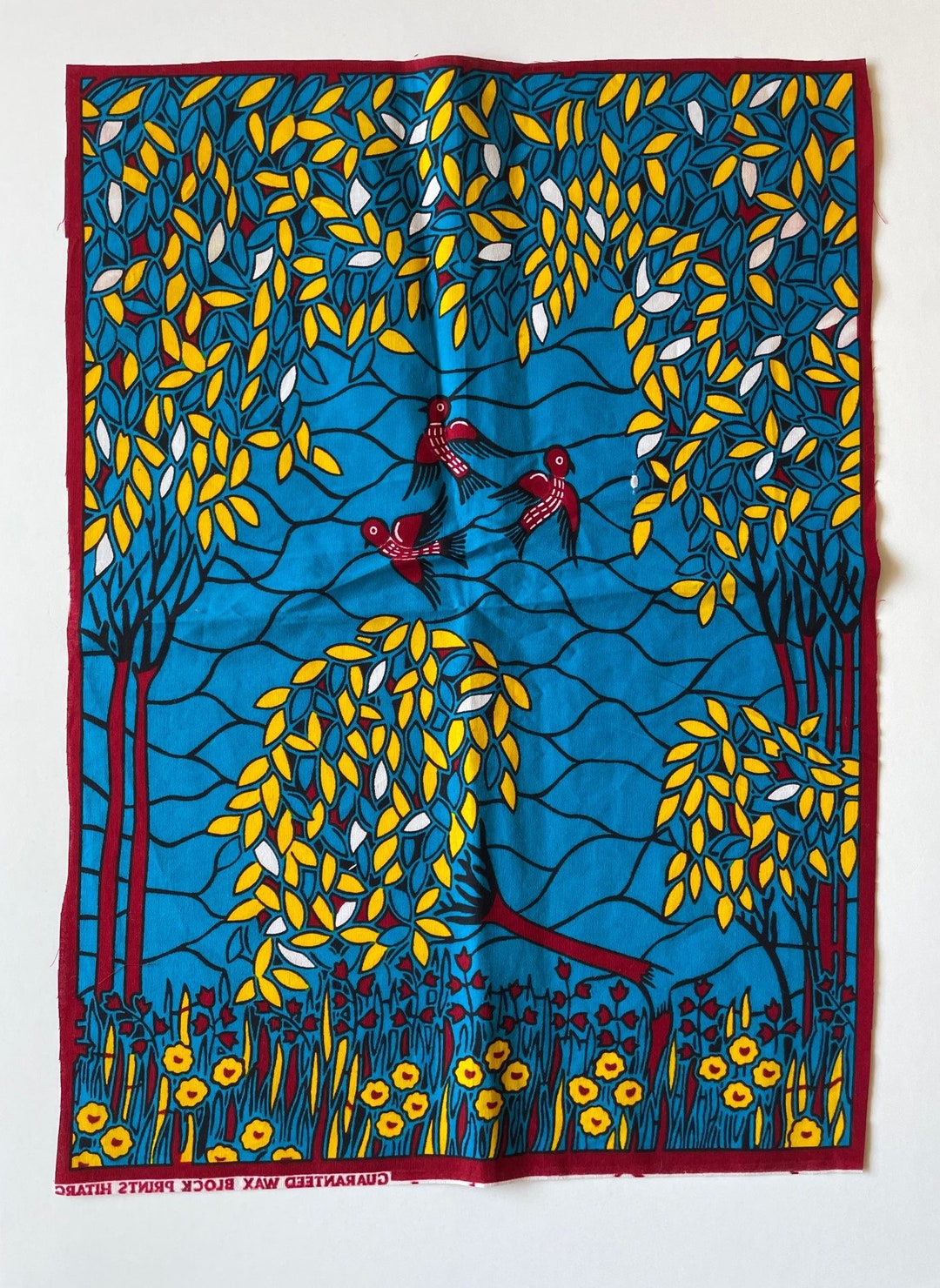 Wax Block Print Hitarget Fabric Squares 22x16 Inches Birds Forest Tree ...