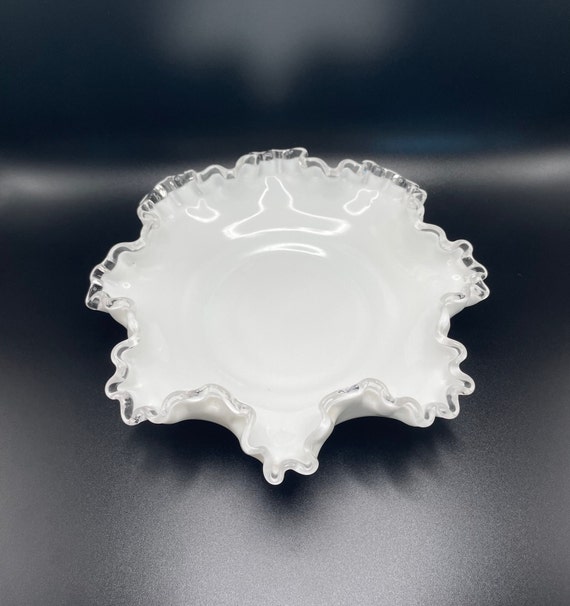 Fenton White Silver Crest Ruffle Bowl Dish - Etsy