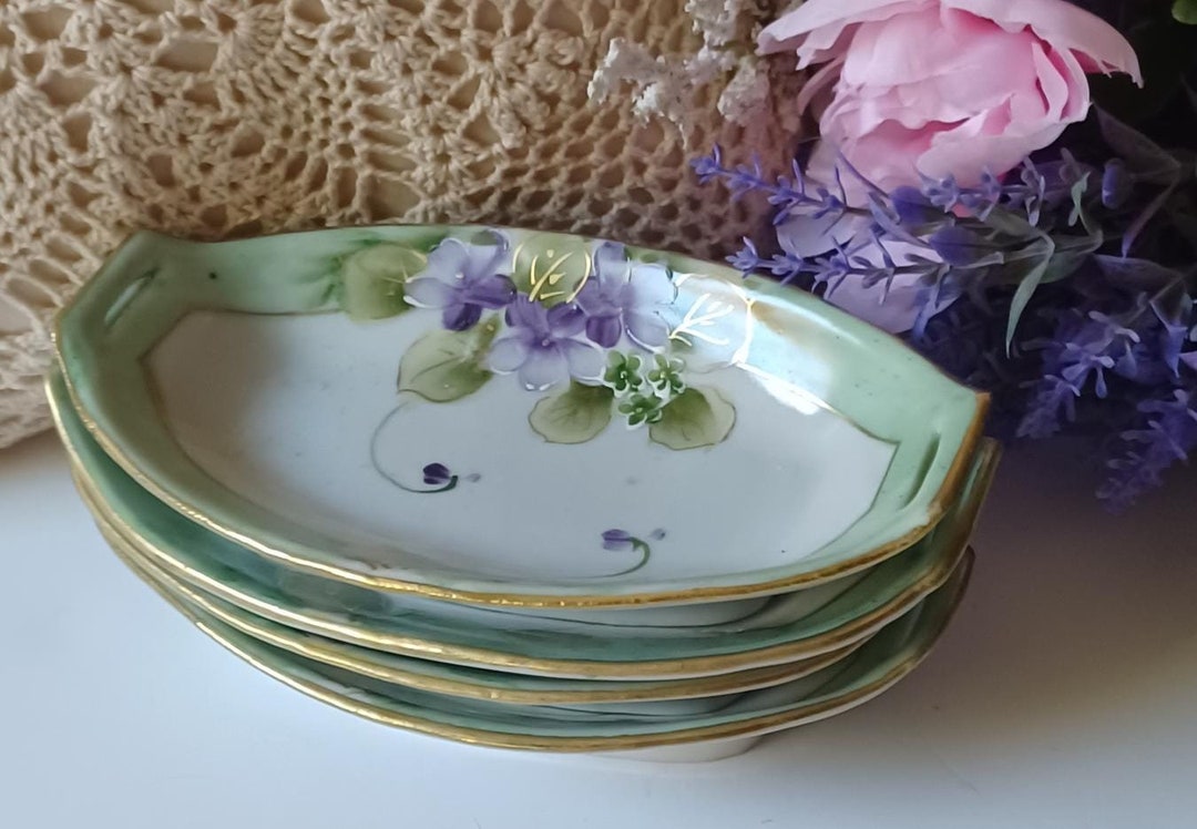 Takito Japan Porcelain Salt Cellars: Hand-painted Violets, Gold Trim ...