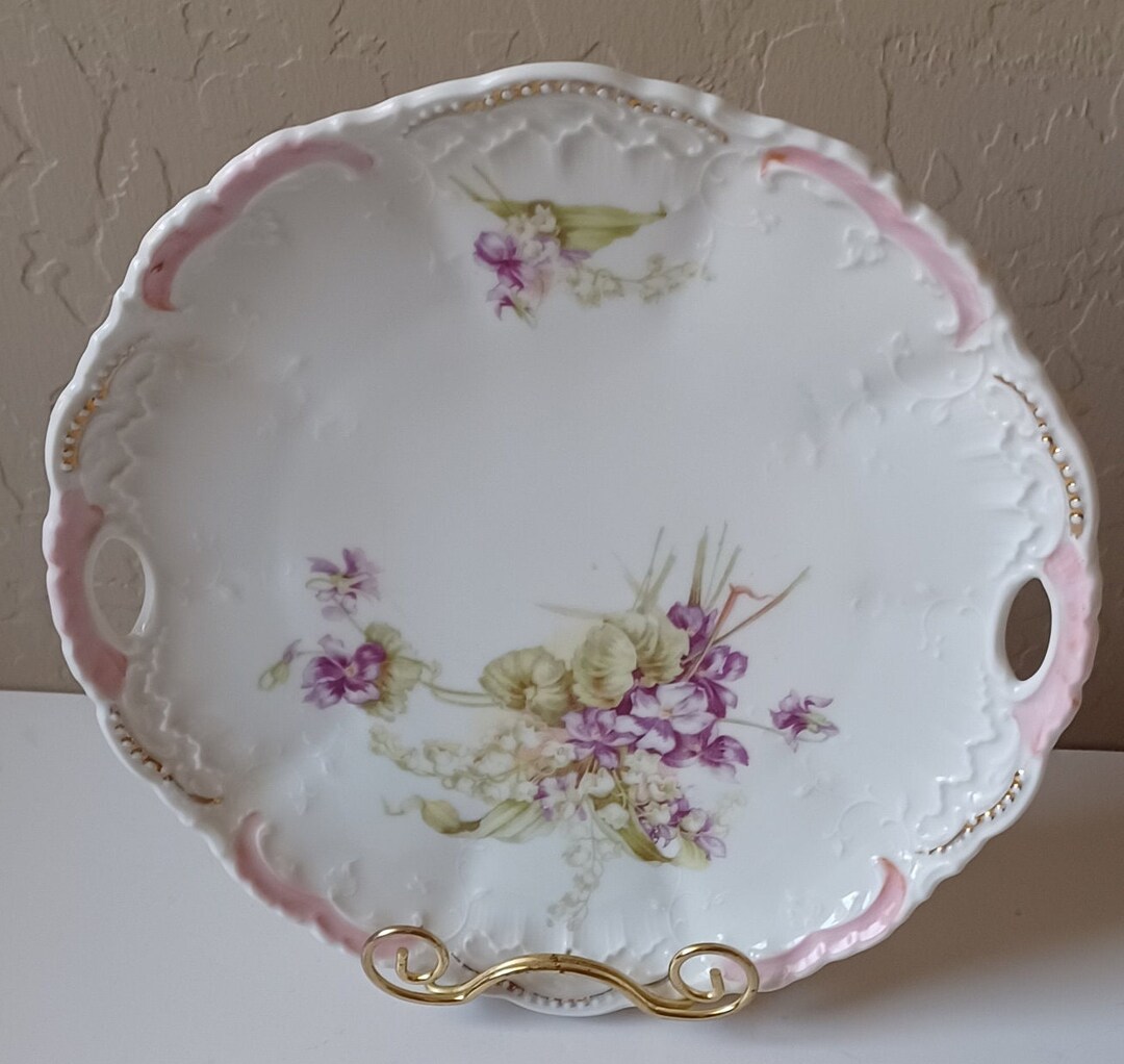 Vintage Weimar Germany Floral Cake Plate With Handles Violet/green ...