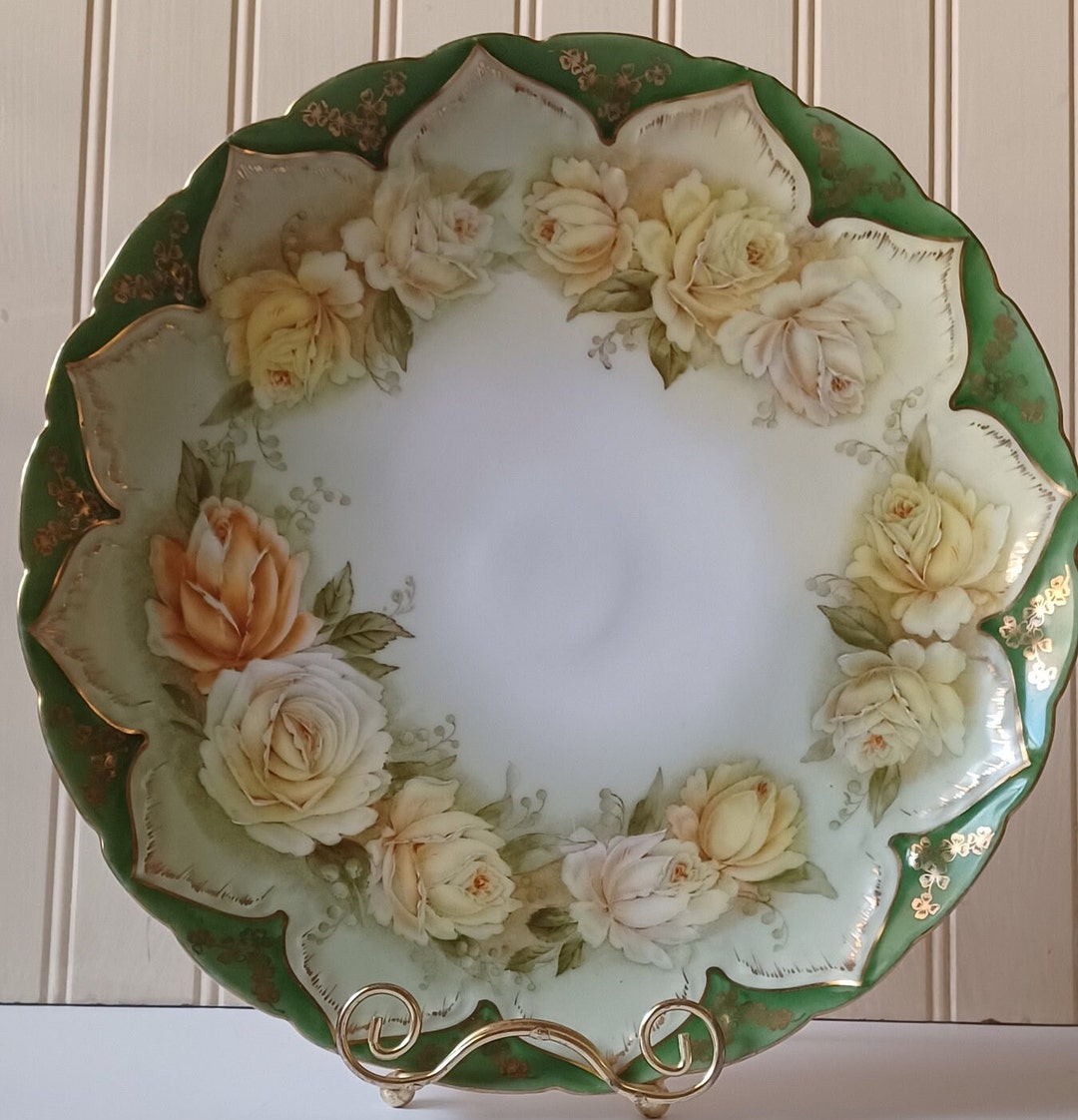 Vintage PT Germany Porcelain Serving Platter: Green, Cream, and Roses ...