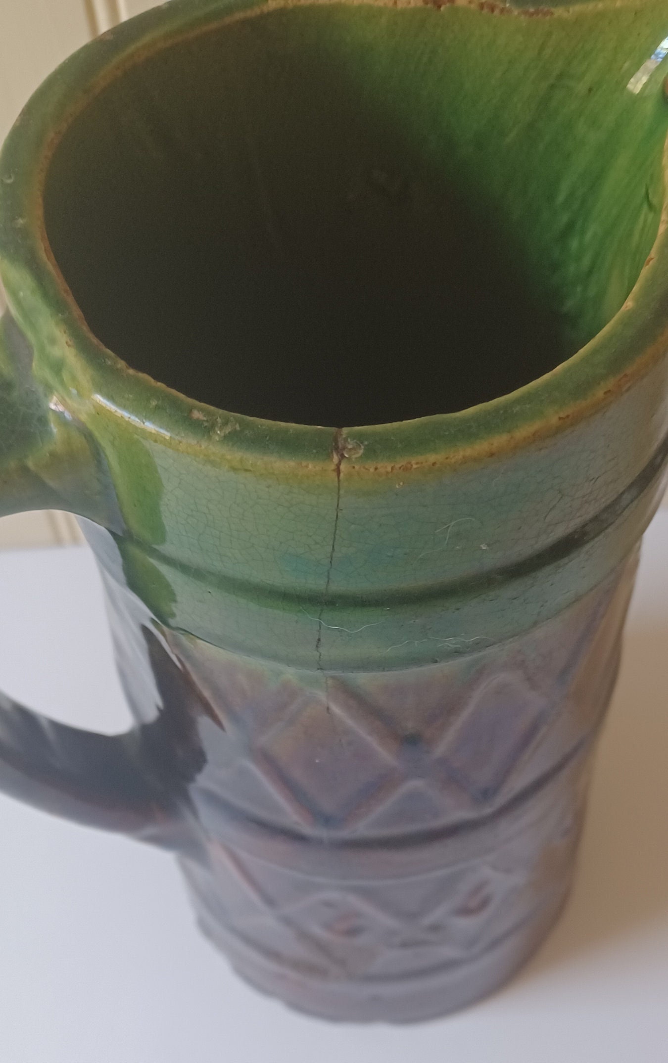 Mccoy Pottery Pitcher, Unmarked, Diamond and Acorn Pattern Rustic ...