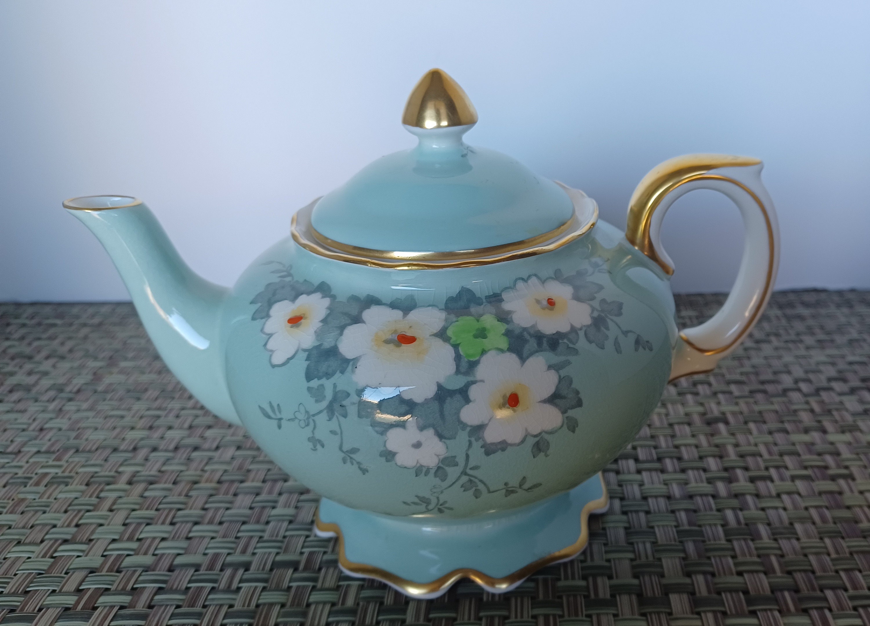 Crown Staffordshire Teapot Vintage Sky Blue With Floral - Etsy