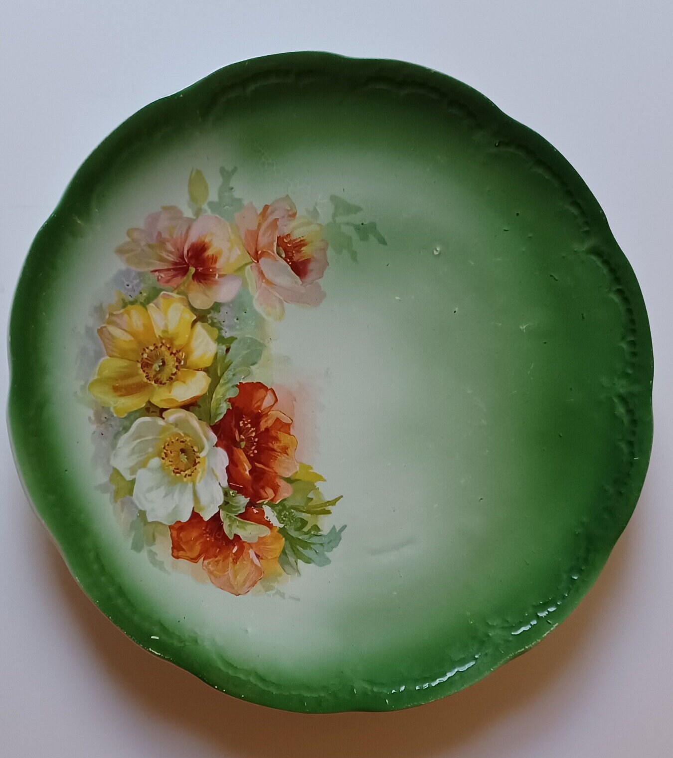 Antique TST Plate Green With Floral Pattern Hand Painted Ca - Etsy