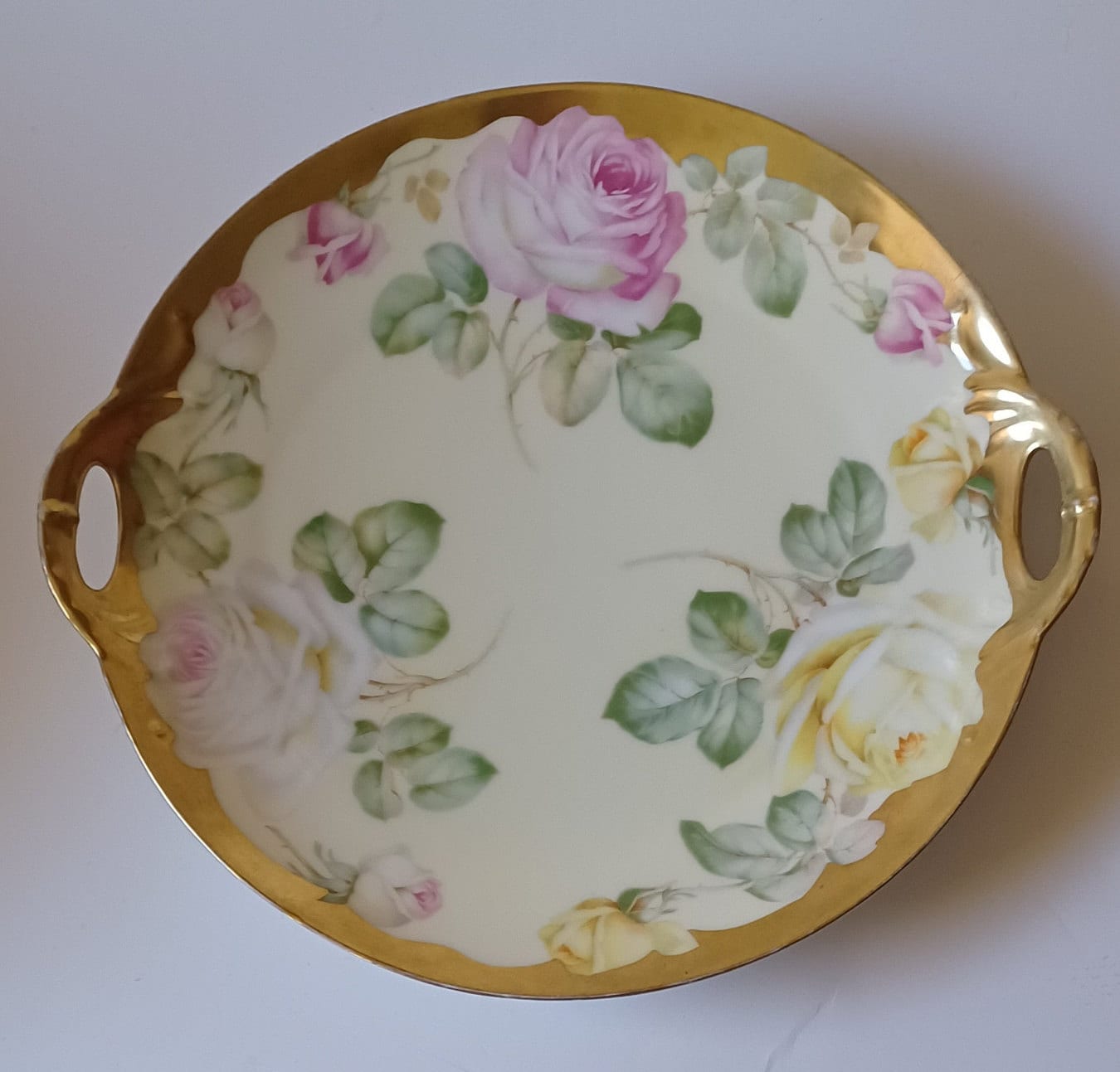 Antique PT Bavaria Plate With Handles Rose Motif Hand Painted - Etsy