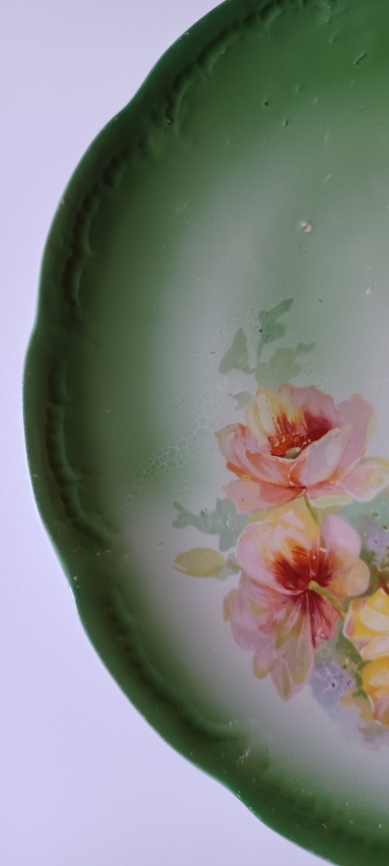 Antique TST Plate Green With Floral Pattern Hand Painted Ca - Etsy