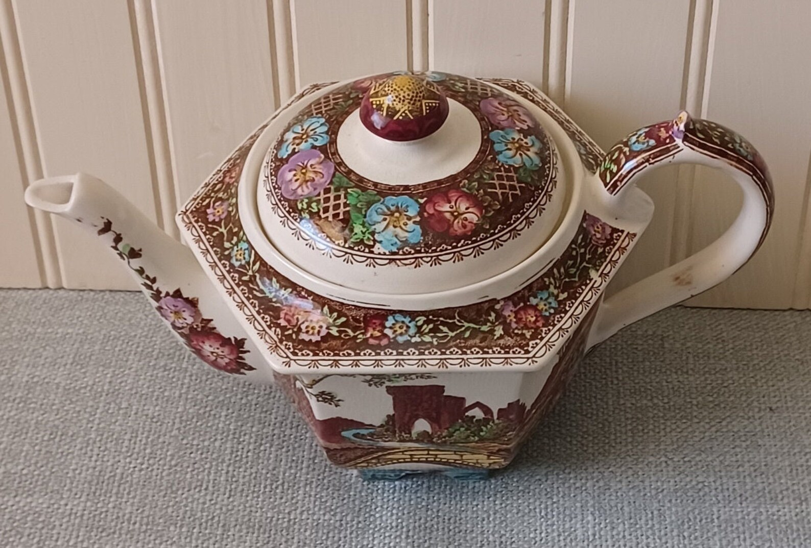Sadler Teapot Brigadoon Made in England Rare Multicolor Transferware ...